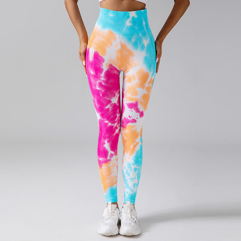 Hip lifting drop dye gradient tie-dye tight height waist sports fitnes