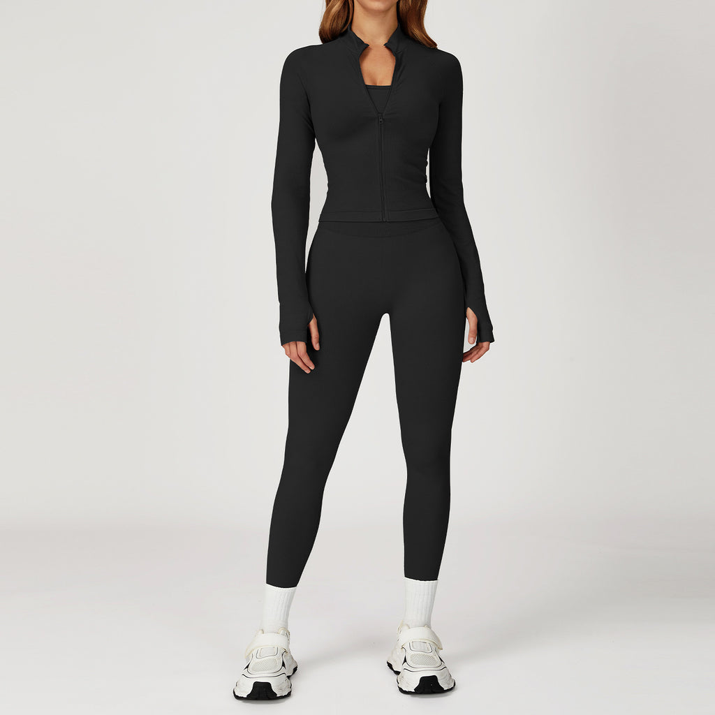 Seamless stand collar zipper yoga coat tight fit quick dry outdoor lei