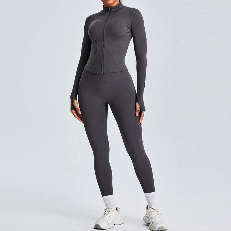 Slim-fit zipper yoga jacket Peach hip lift yoga pants